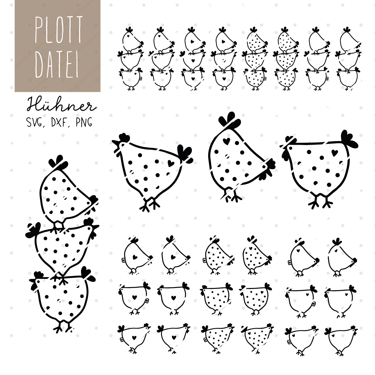 Plotterdatei Hühner SVG, DXF, PNG – StoffCut